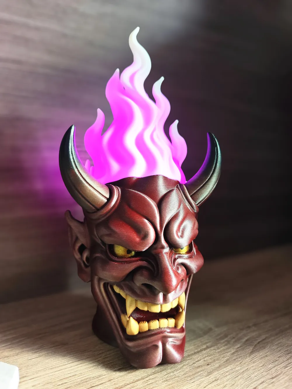 Oni Spirit Flame Lamp – Japanese Demon Mask RGB - Free 3D Print Model - MakerWorld