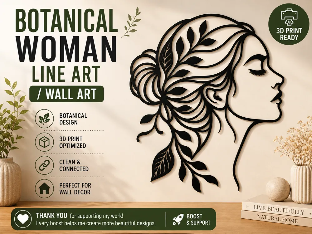 Botanical Woman Line Art / Wall Art - Free 3D Print Model - MakerWorld