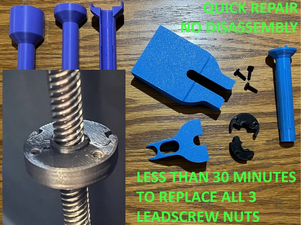 H2 leadscrew nut repair kit easy quick, no removal - Free 3D Print ...