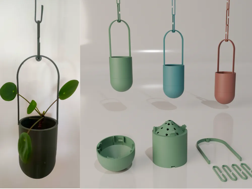 "Capsule" Hanging Pot with Water Tray - Free 3D Print Model - MakerWorld