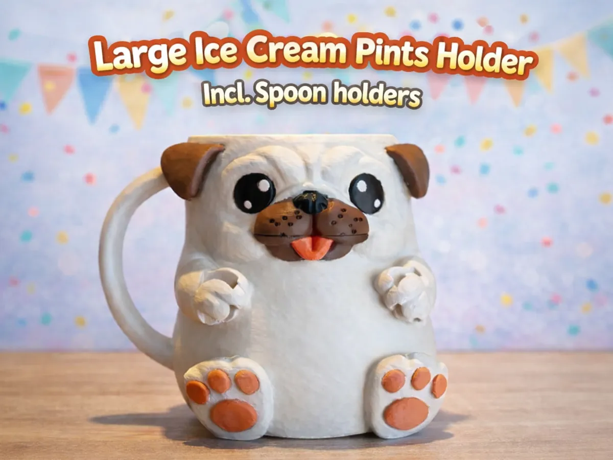 Cute Pug Ice Cream Pints Holder - Free 3D Print Model - MakerWorld