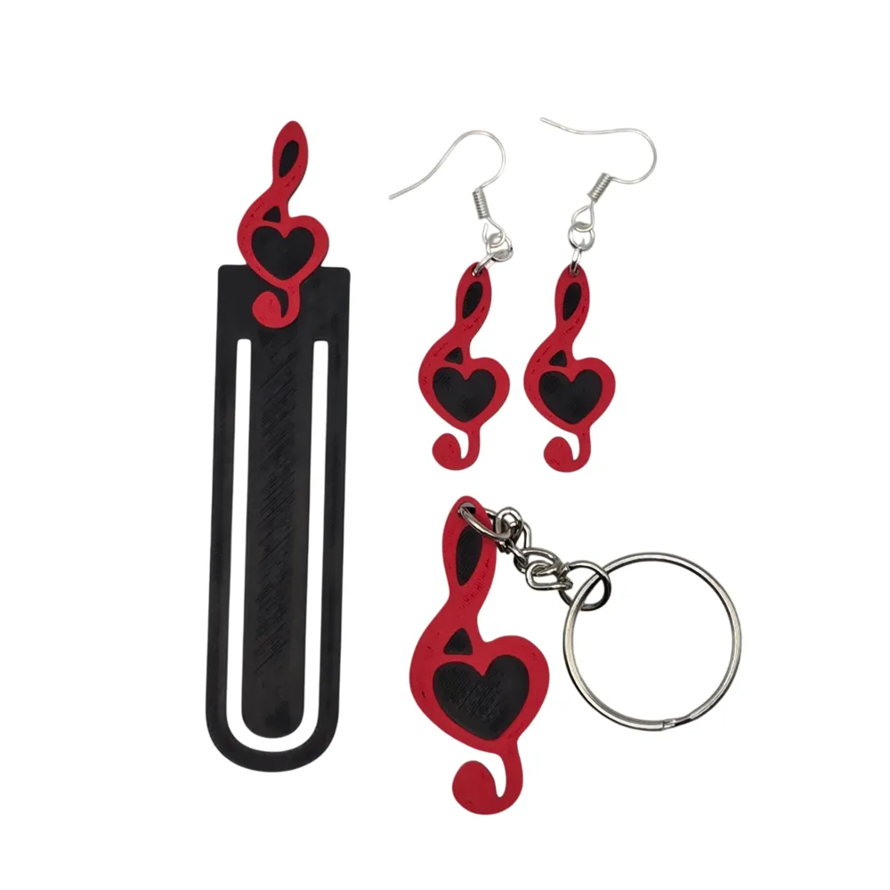 Music Note with heart Keychain, Earring and book - Free 3D Print Model ...