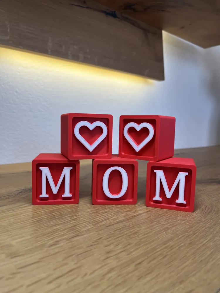 Mother's Day Gift – MOM 3D Cube Set with Heart - Free 3D Print Model ...