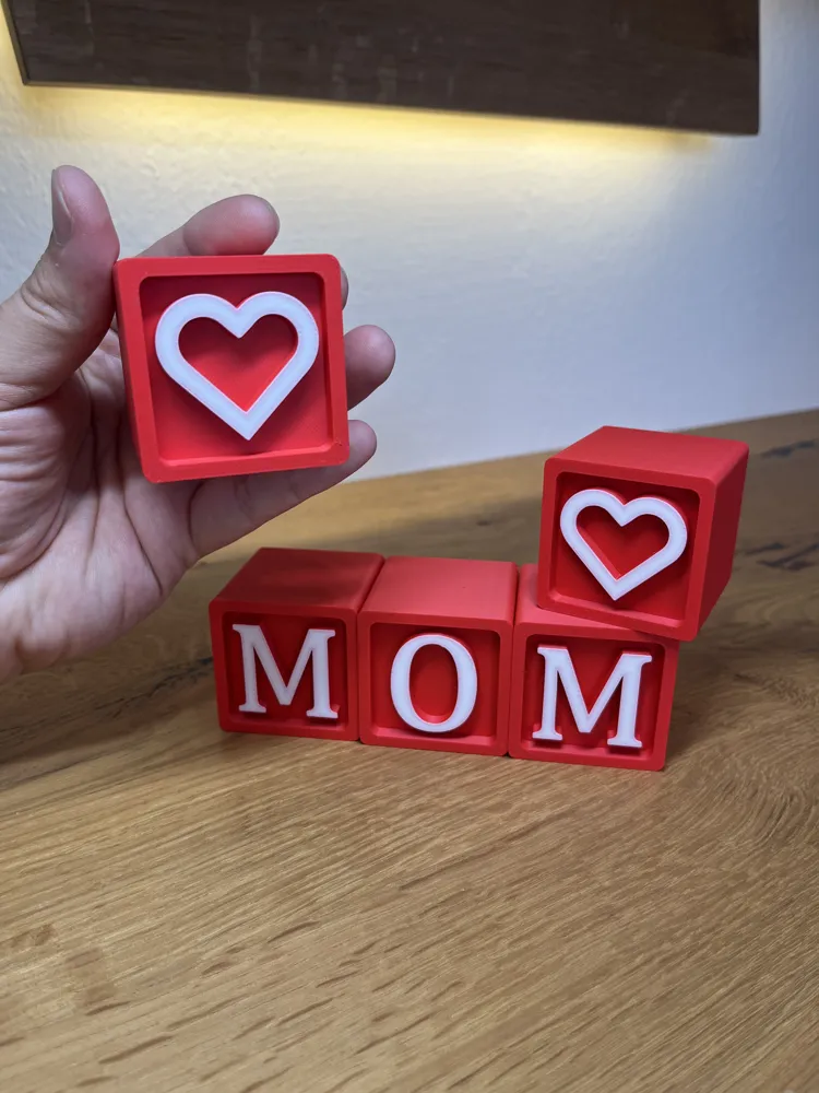Mother's Day Gift – MOM 3D Cube Set with Heart - Free 3D Print Model ...