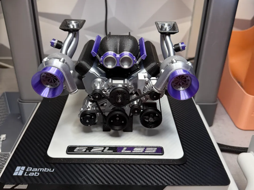 LS V8 双涡轮增压发动机 1/6 比例 - 免费 3D 打印模型 - MakerWorld