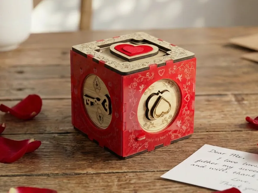 Hearts Unlocked - Mechanical Puzzle Box - Free 3D Print Model - MakerWorld
