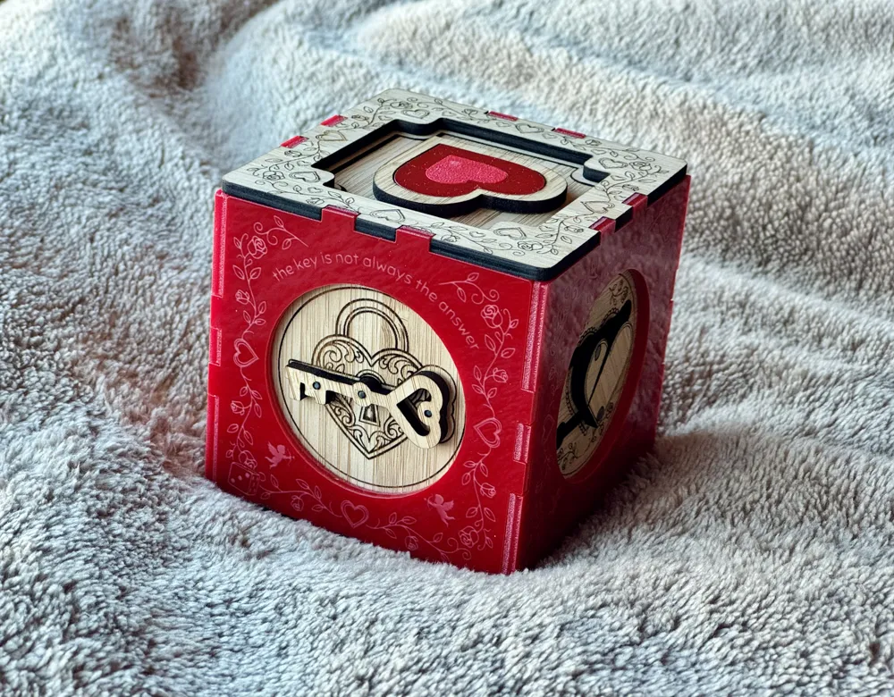 Hearts Unlocked - Mechanical Puzzle Box - Free 3D Print Model - MakerWorld