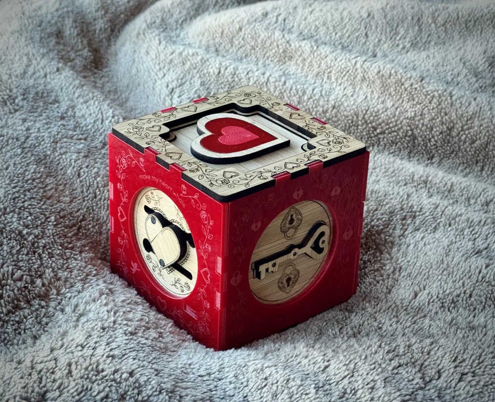 Hearts Unlocked - Mechanical Puzzle Box - Free 3D Print Model - MakerWorld