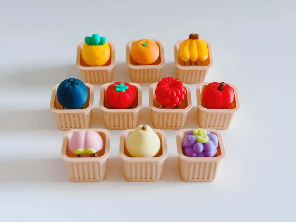 Mini Fruit Stand & 10 Fruit Clickers - Free 3D Print Model - MakerWorld