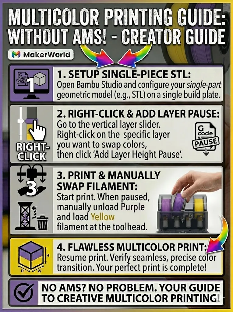 MULTICOLOR PRINTING GUIDE: WITHOUT AMS - Free 3D Print Model - MakerWorld