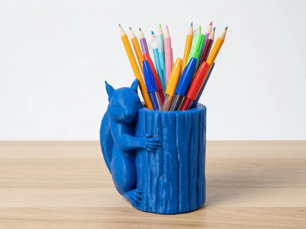Cute Squirrel Hugging Tree Pencil Holder - Free 3D Print Model - MakerWorld