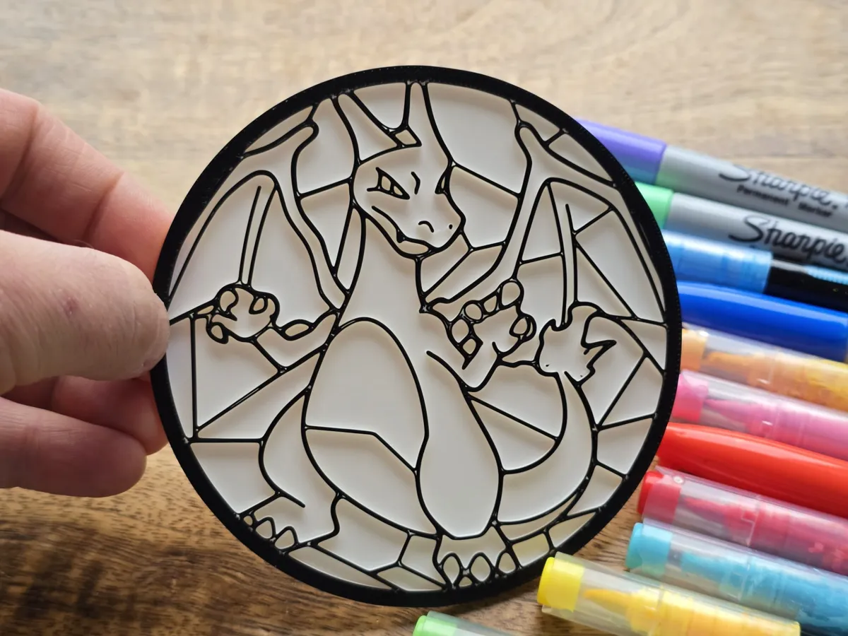Charizard Coloring Stained Glass Craft DIY - Free 3D Print Model ...