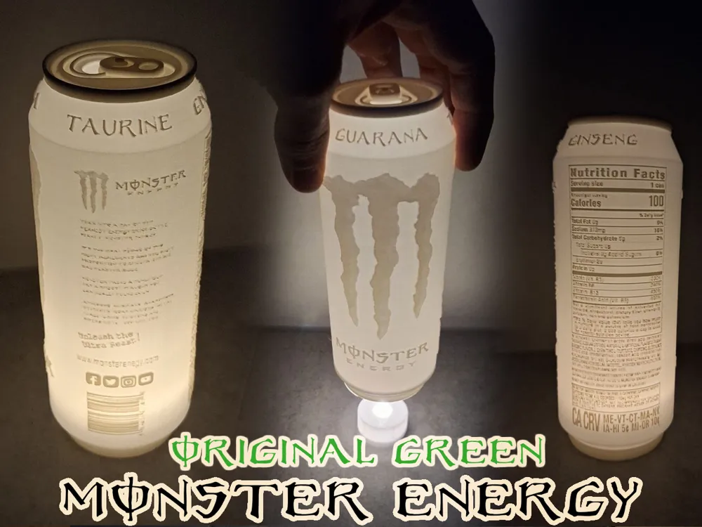Original green Monster Energy Can (for tealights) - Free 3D Print Model ...