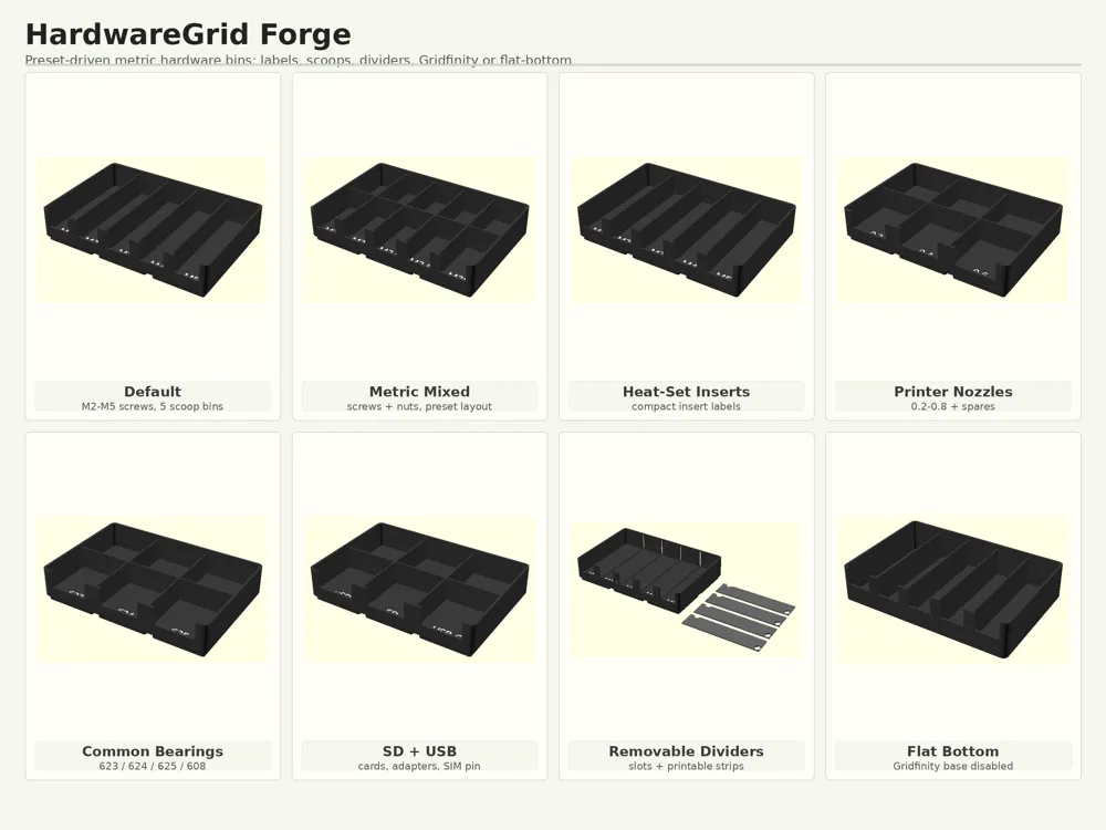 HardwareGrid Customizable Hardware Organizer Bin - Free 3D Print Model ...