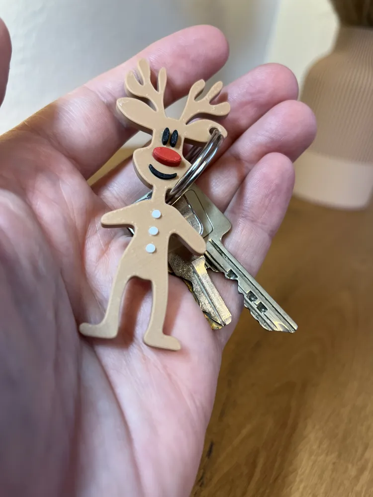 Rudolf the Reindeer // Keyring - Free 3D Print Model - MakerWorld