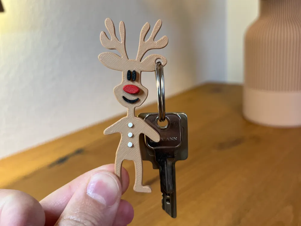 Rudolf the Reindeer // Keyring - Free 3D Print Model - MakerWorld
