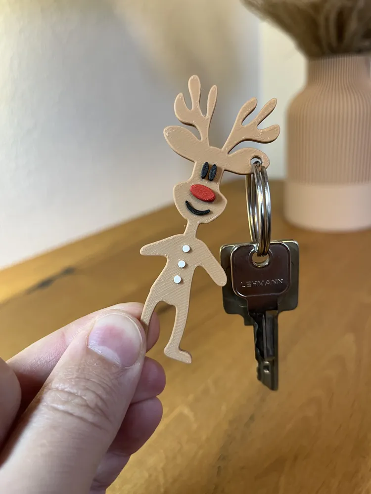 Rudolf the Reindeer // Keyring - Free 3D Print Model - MakerWorld