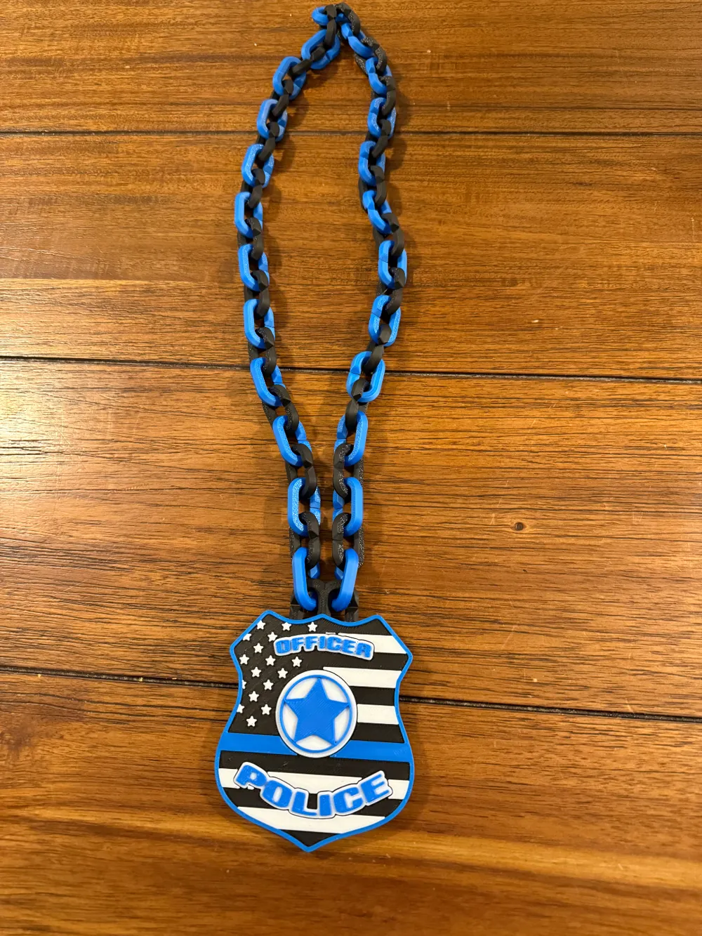 kids Police Badge with chain blue line - Free 3D Print Model - MakerWorld