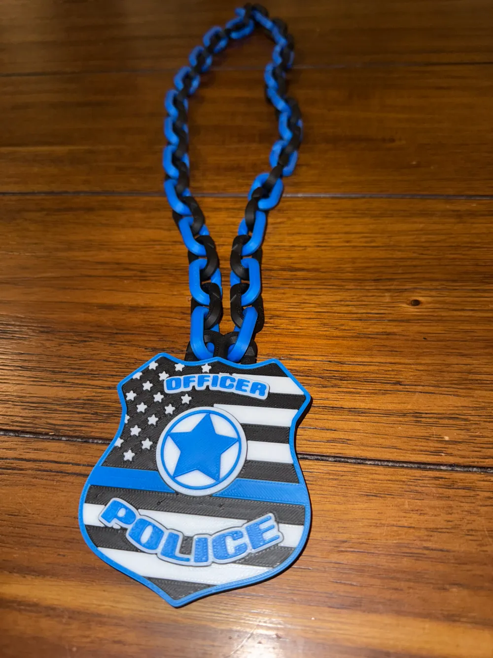 kids Police Badge with chain blue line - Free 3D Print Model - MakerWorld