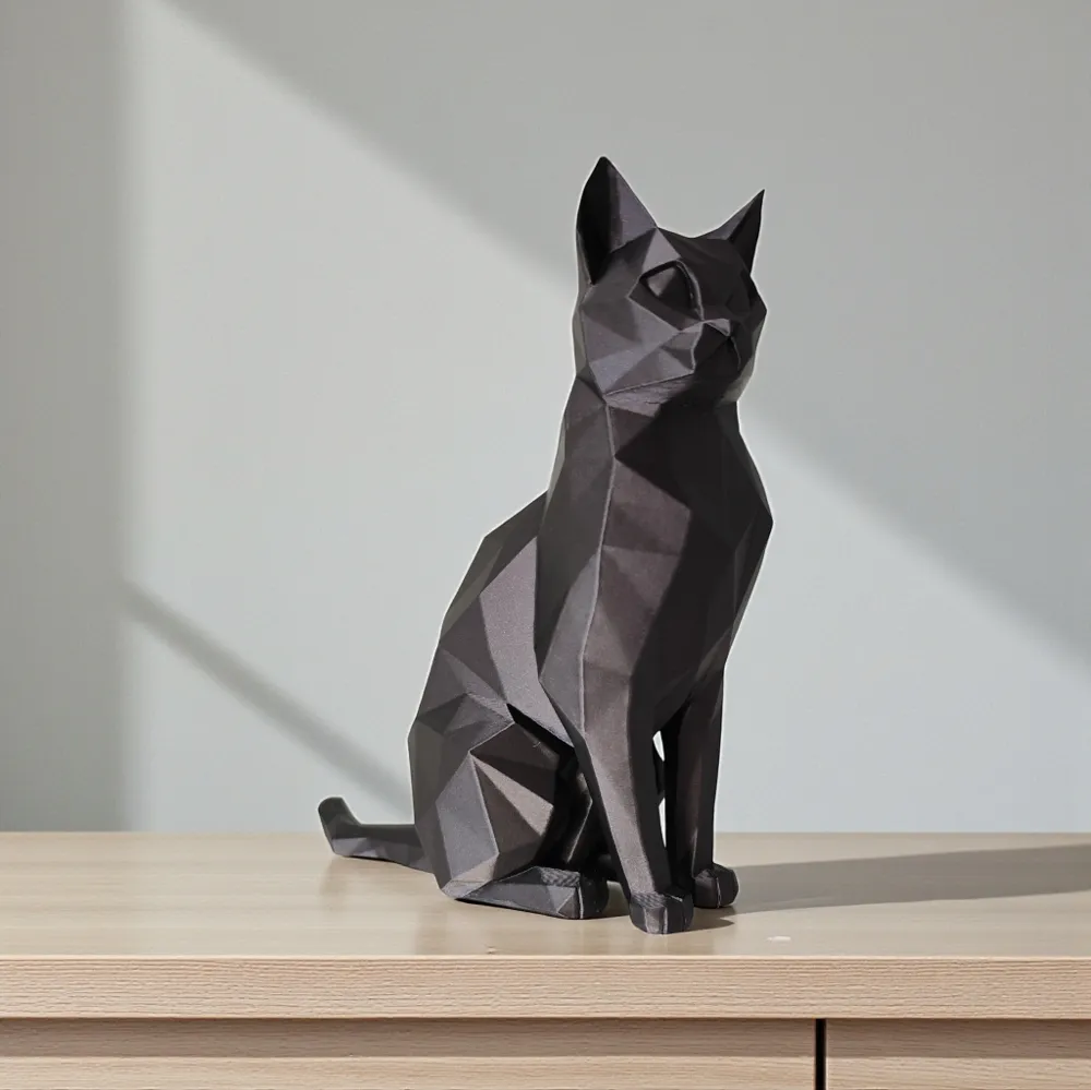 Sitting elegant low poly cat art - Free 3D Print Model - MakerWorld