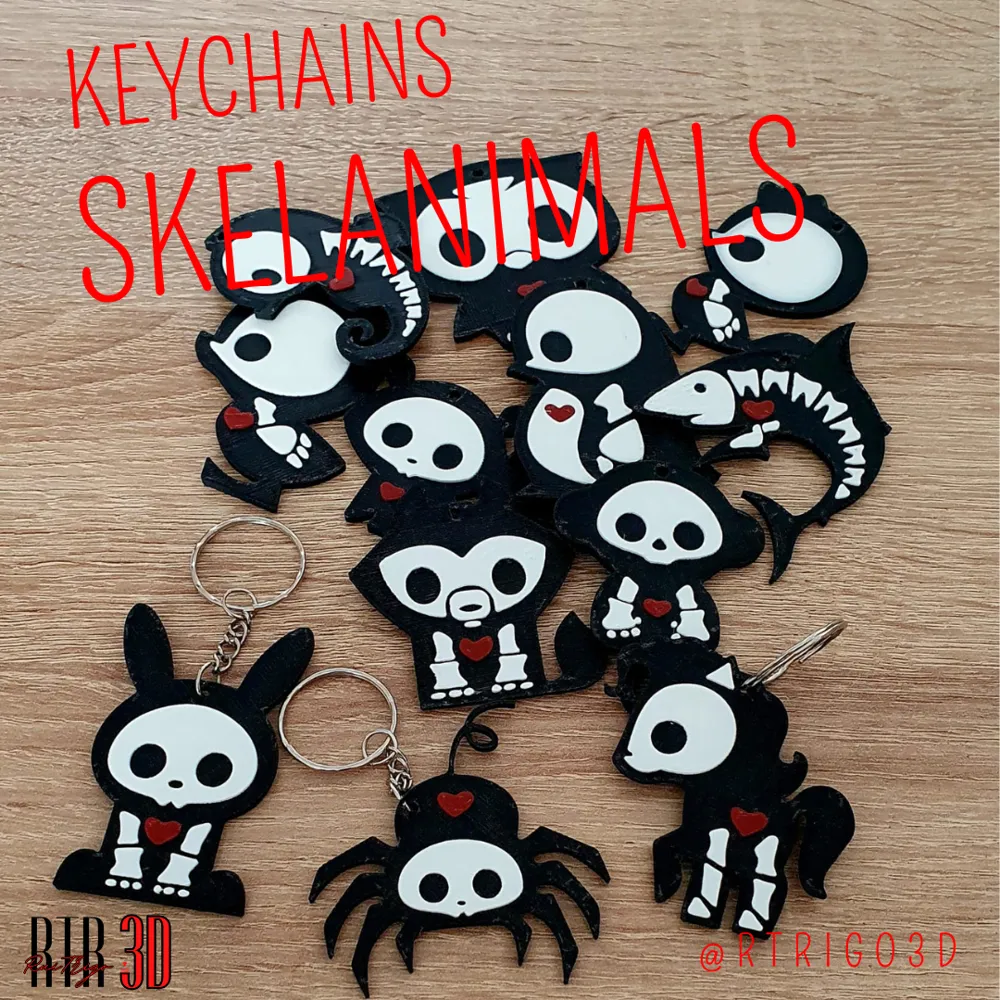 KEYCHAINS - SKELANIMALS (MULTILAYER and SAMELAYER) by RTRIGO3D - MakerWorld