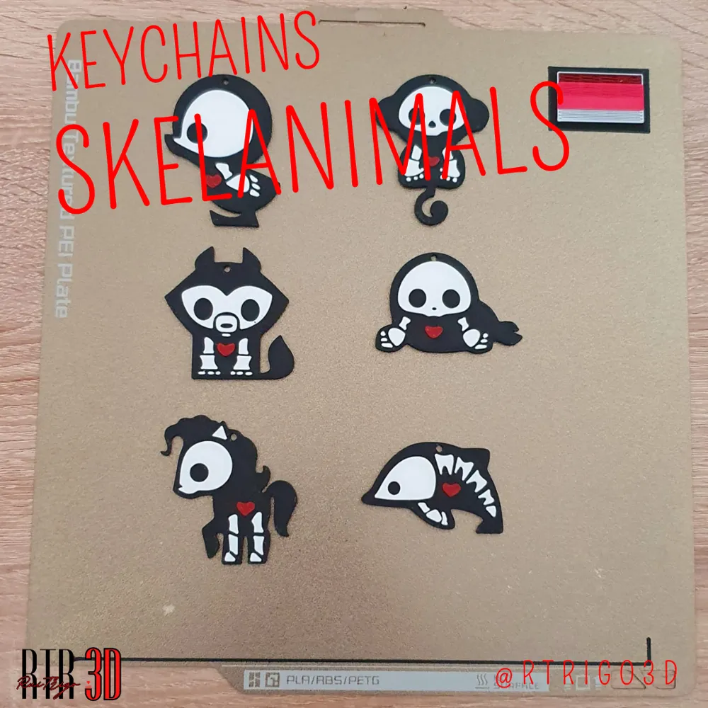KEYCHAINS - SKELANIMALS (MULTILAYER and SAMELAYER) by RTRIGO3D - MakerWorld