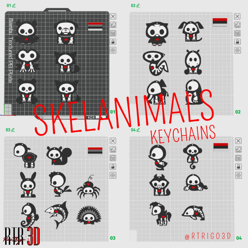 KEYCHAINS - SKELANIMALS (MULTILAYER and SAMELAYER) by RTRIGO3D - MakerWorld