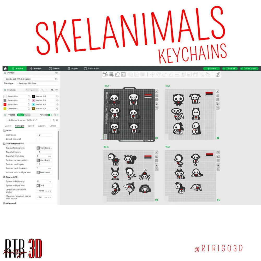 KEYCHAINS - SKELANIMALS (MULTILAYER and SAMELAYER) by RTRIGO3D - MakerWorld