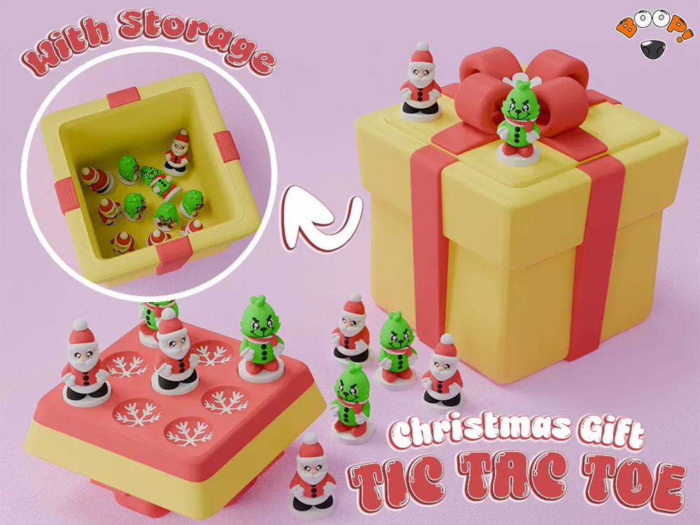 Christmas Gift Tic-Tac-Toe - Grinch vs Santa Claus - Free 3D Print ...