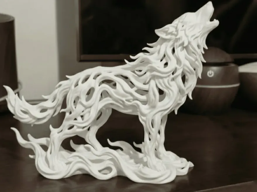 Spirit of the Wild - Howling Flame Wolf Sculpture - Free 3D Print Model ...