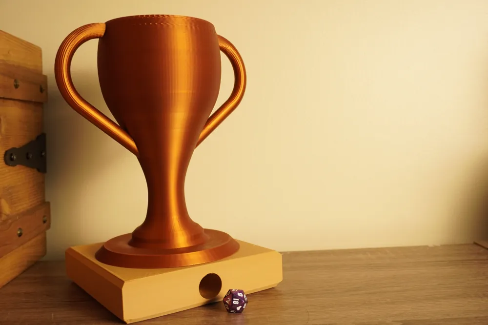 D&D Trophy with Hidden Dice Tower - Free 3D Print Model - MakerWorld
