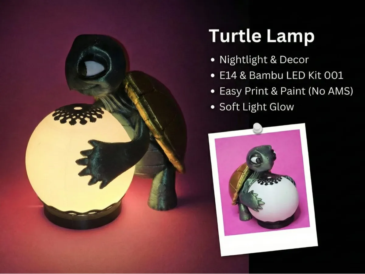 Cute Turtle Lamp (E14 & Bambu MH001) NO AMS - Free 3D Print Model ...