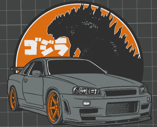 Nissan GT-R R34 Keychain with Godzilla Silhouette by joachim MakerWorld ...