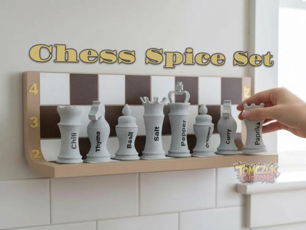 Chess Spice Set – Wall Display + Countertop Stand - Free 3D Print Model ...