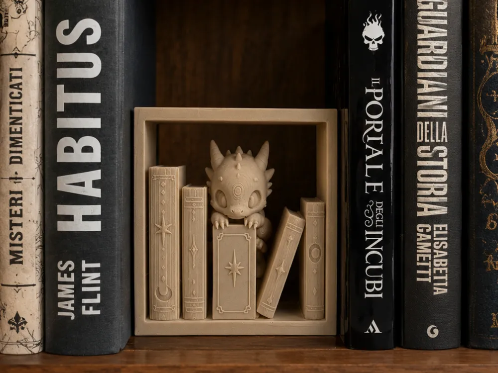 Dragon Book Nook Fantasy Bookshelf Decor - Free 3D Print Model - MakerWorld
