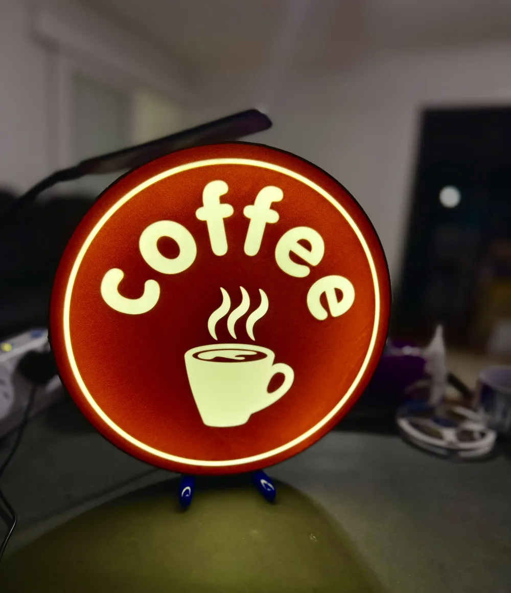 Coffee - Light up Logo / Round Sign - Free 3D Print Model - MakerWorld