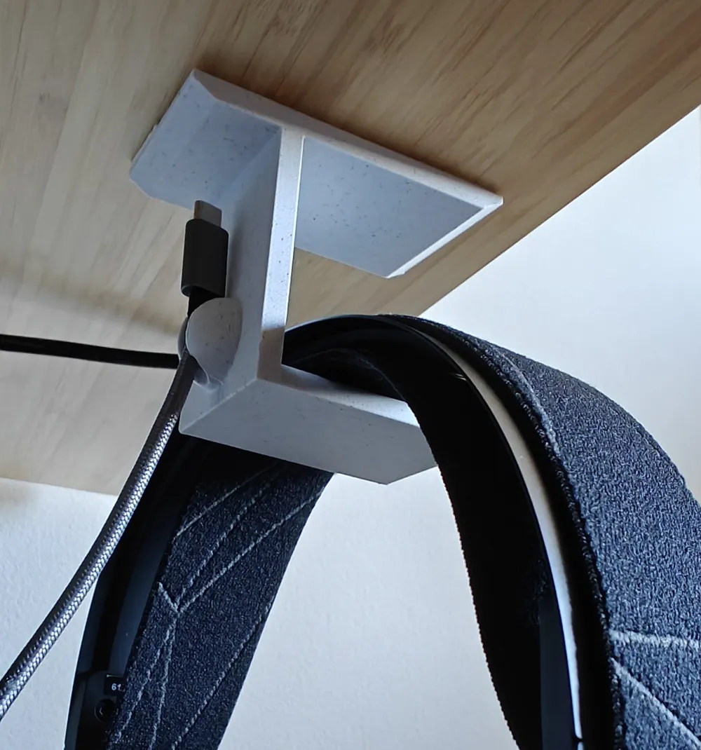 Under-desk Headphone and Cable Holder - No Screws! by Krieke - MakerWorld