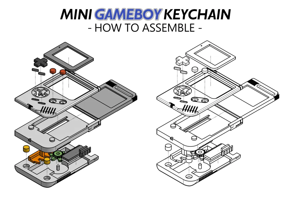 Mini GameBoy Keychain – Swappable Photo Cartridge - Free 3D Print Model ...