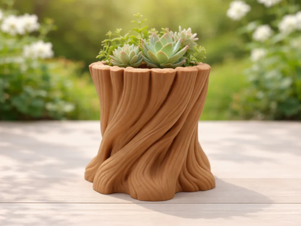 Woodland Swirl Tree Stump Planter - Free 3D Print Model - MakerWorld