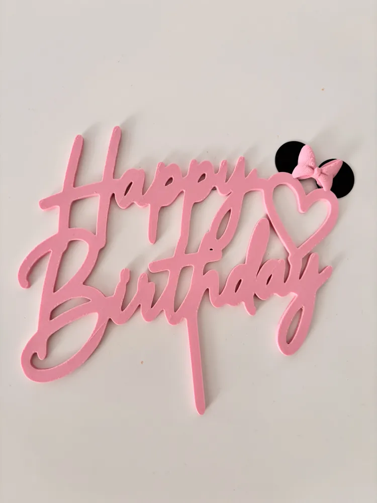 Happy Birthday Cake Topper Heart Mouse Ears - Free 3D Print Model ...