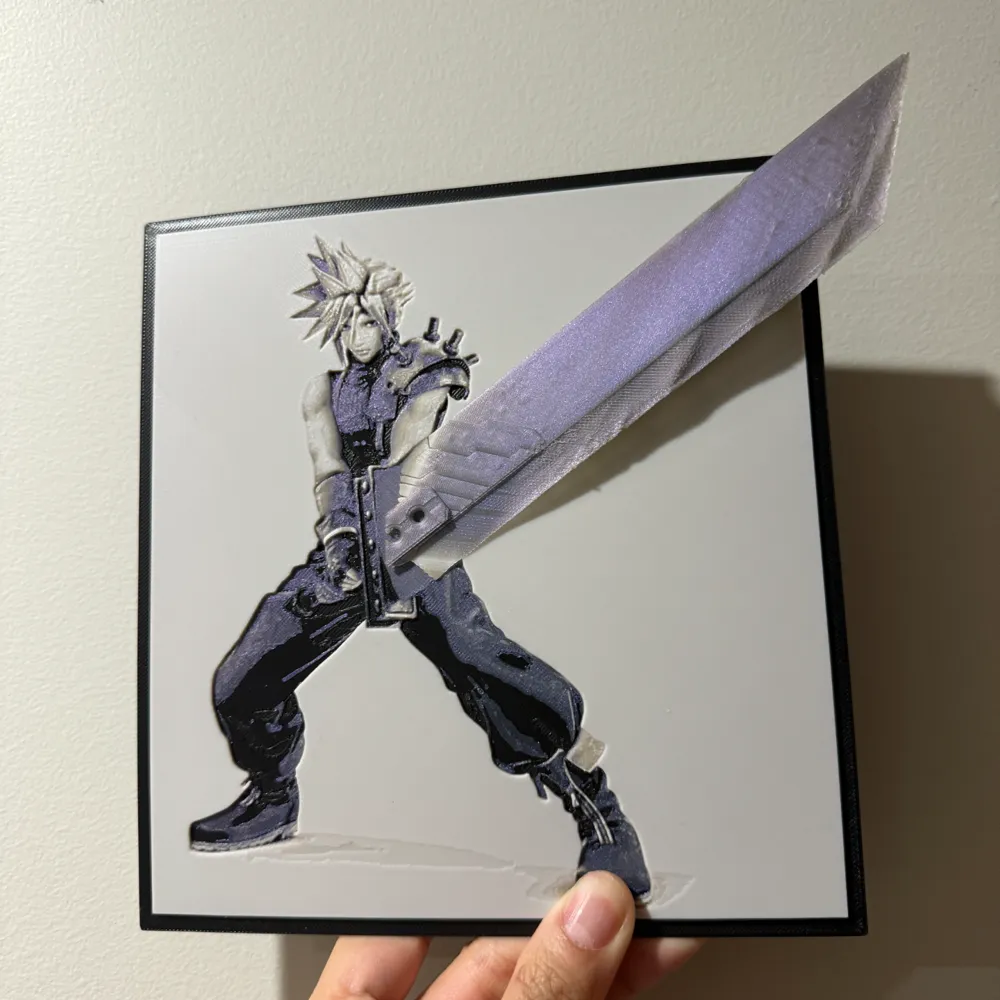 Cloud Strife with Buster Sword Pop Art - Hueforge Hybrid - Free 3D Print Model - MakerWorld