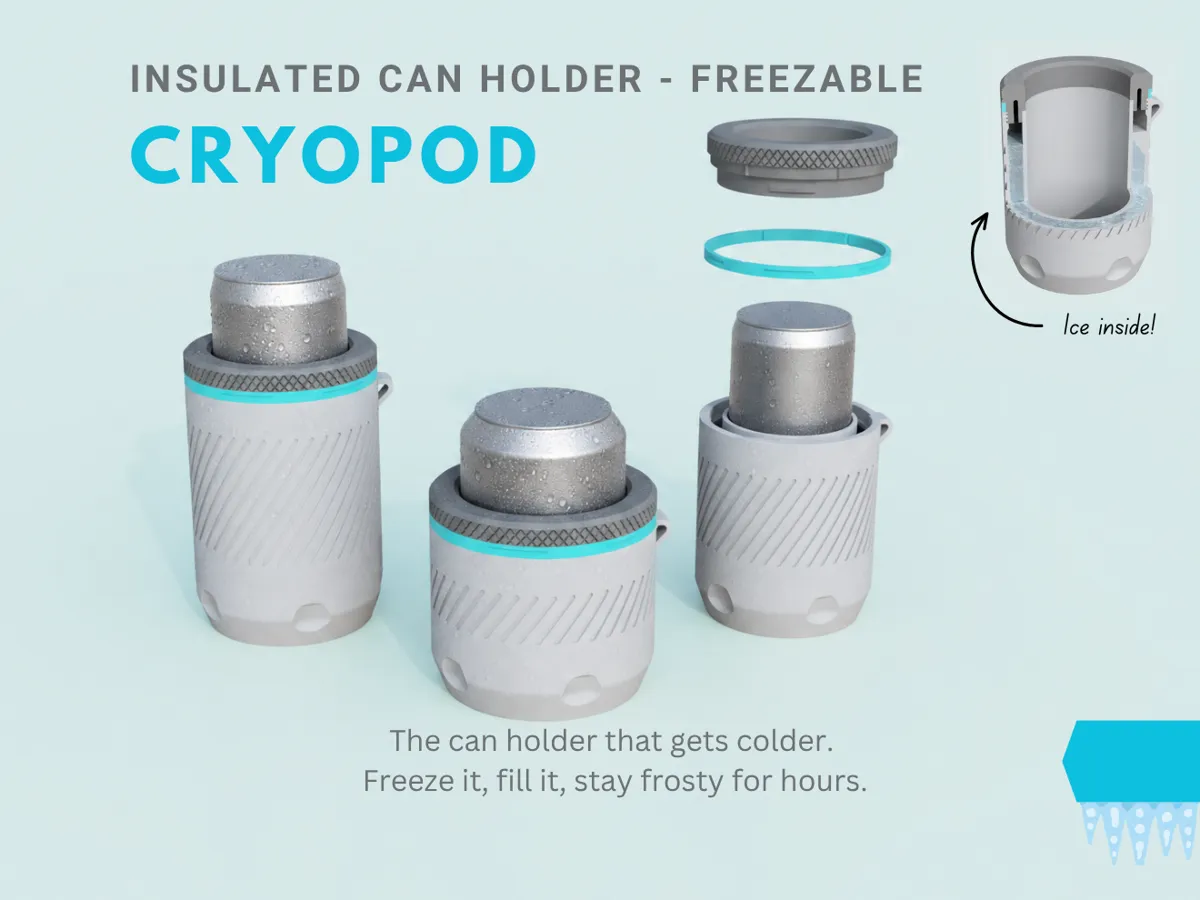 CryoPod Insulated Can Holder Freezable Parametric - Free 3D Print Model ...