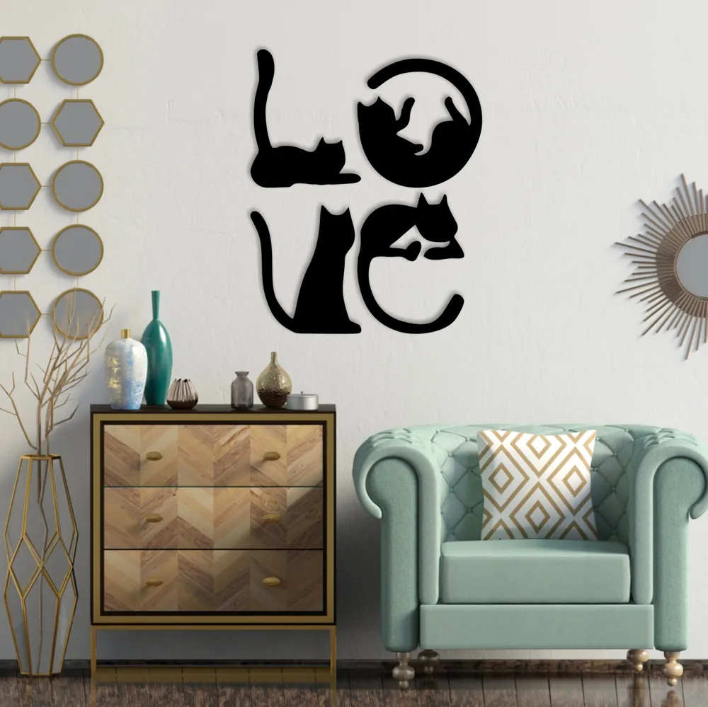 "LOVE" Cat Silhouette Wall Art - Modern Decor - Free 3D Print Model ...