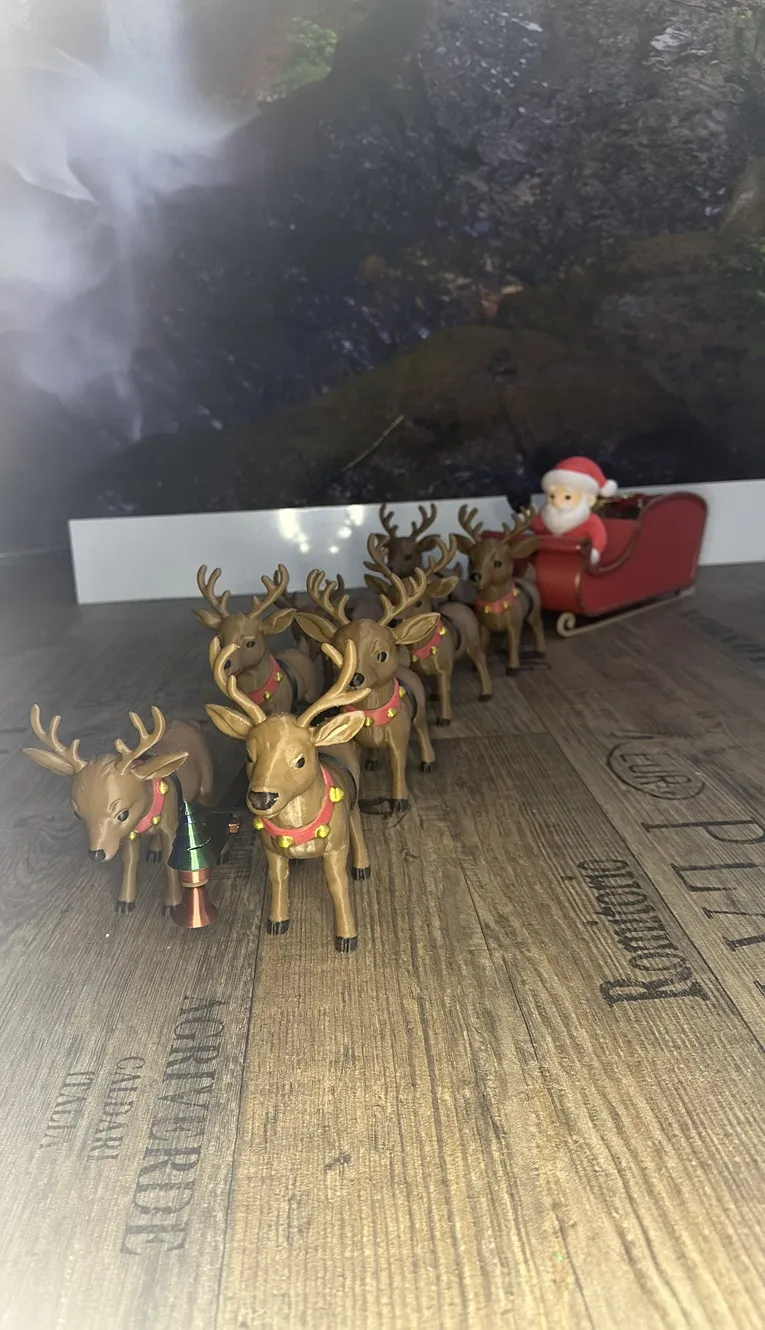 Christmas Sleigh with 8 Reindeer - Free 3D Print Model - MakerWorld