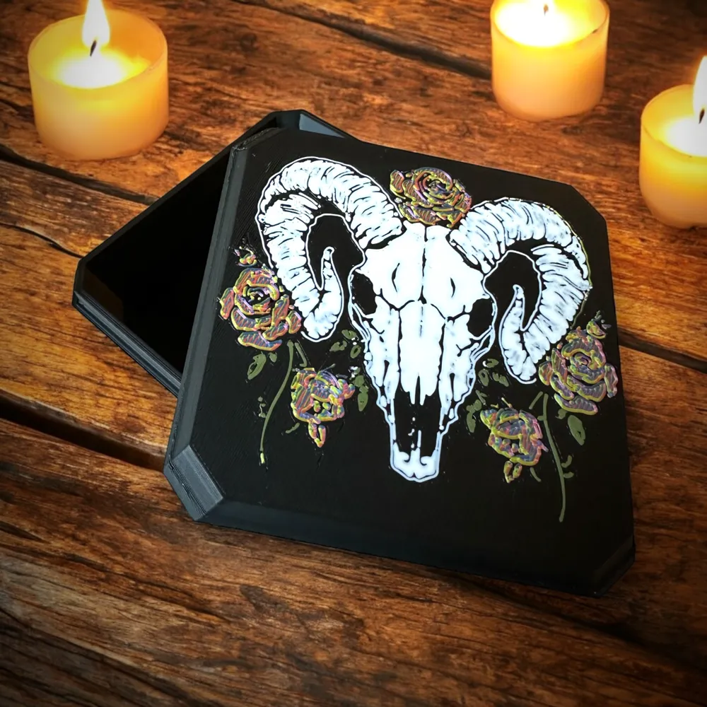 Ram Skull Floral Pinch Box by Boodl3D - MakerWorld