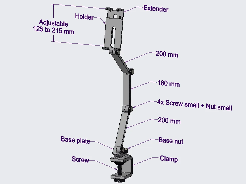 Mechanical Arm Holder Stand for Tablet/Phone - Free 3D Print Model ...