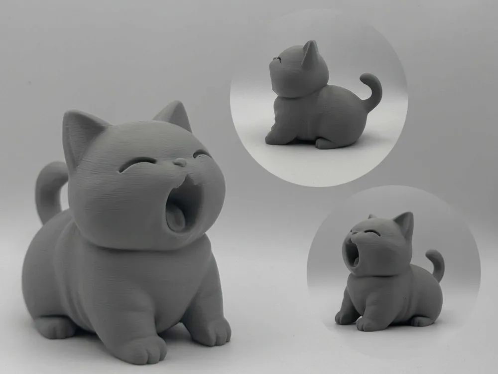 Yawning Cat – Chubby Chibi Figurine - Free 3D Print Model - MakerWorld