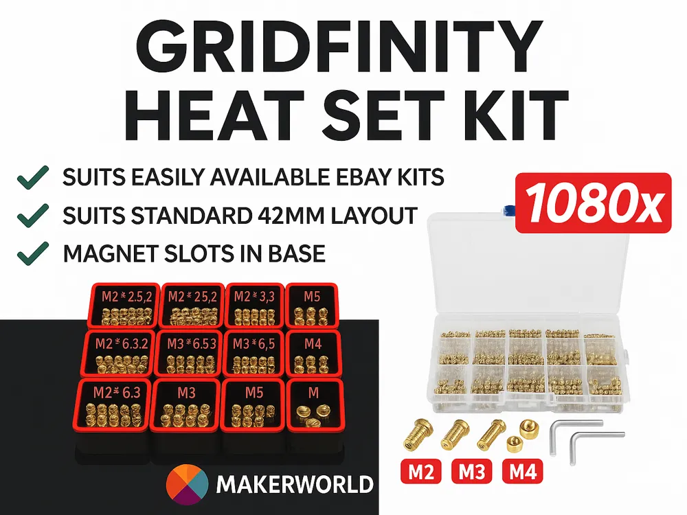 Gridfinity Set - Assorted Heat Set Kit by JCDesign MakerWorld: Download Free 3D Models