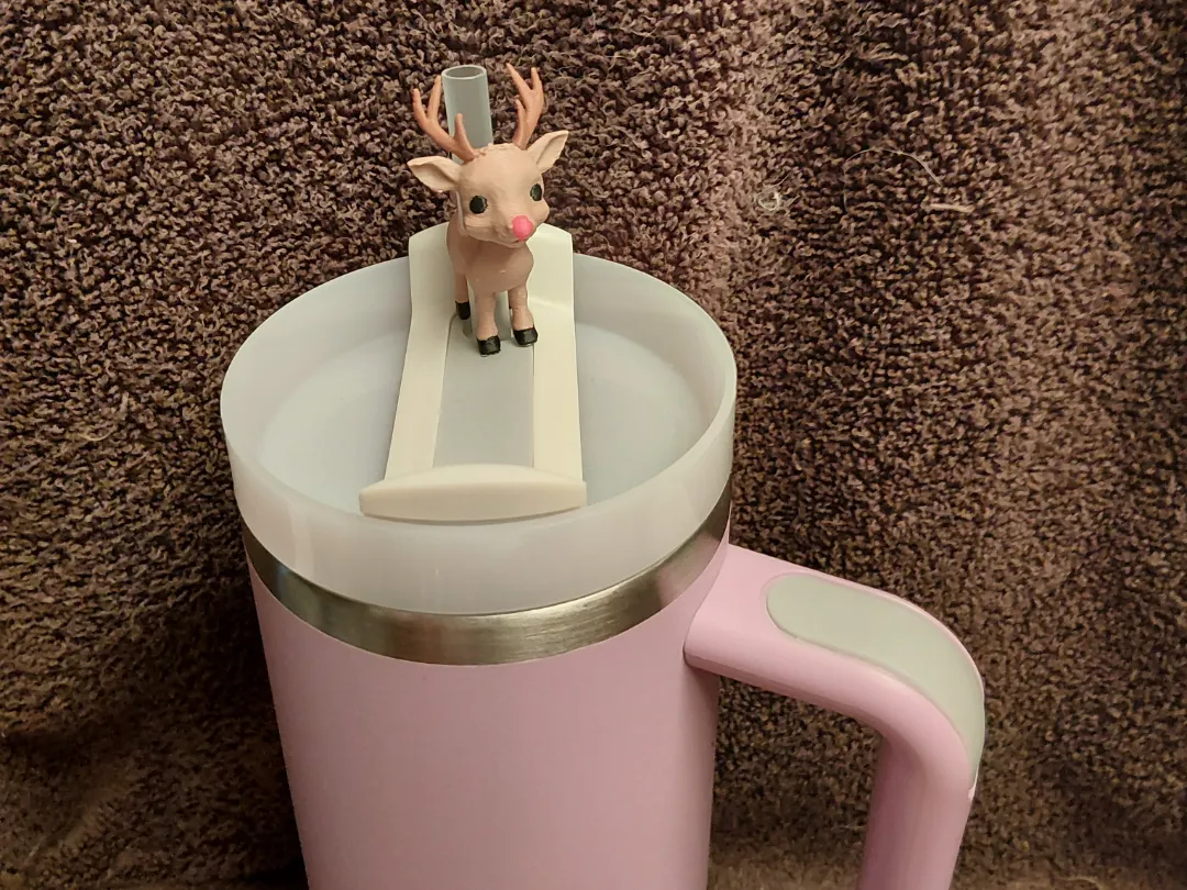 Rudolf Red Nosed Reindeer straw topper - Free 3D Print Model - MakerWorld