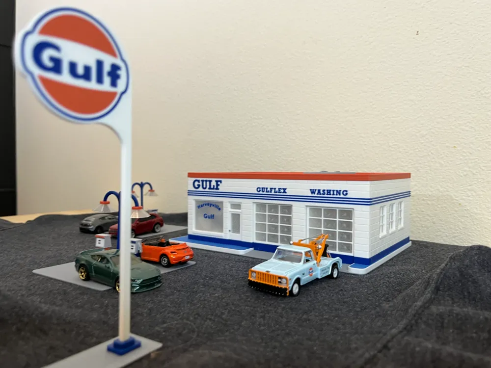 1/64 Scale Vintage Gulf Service Station by 3dEd - MakerWorld